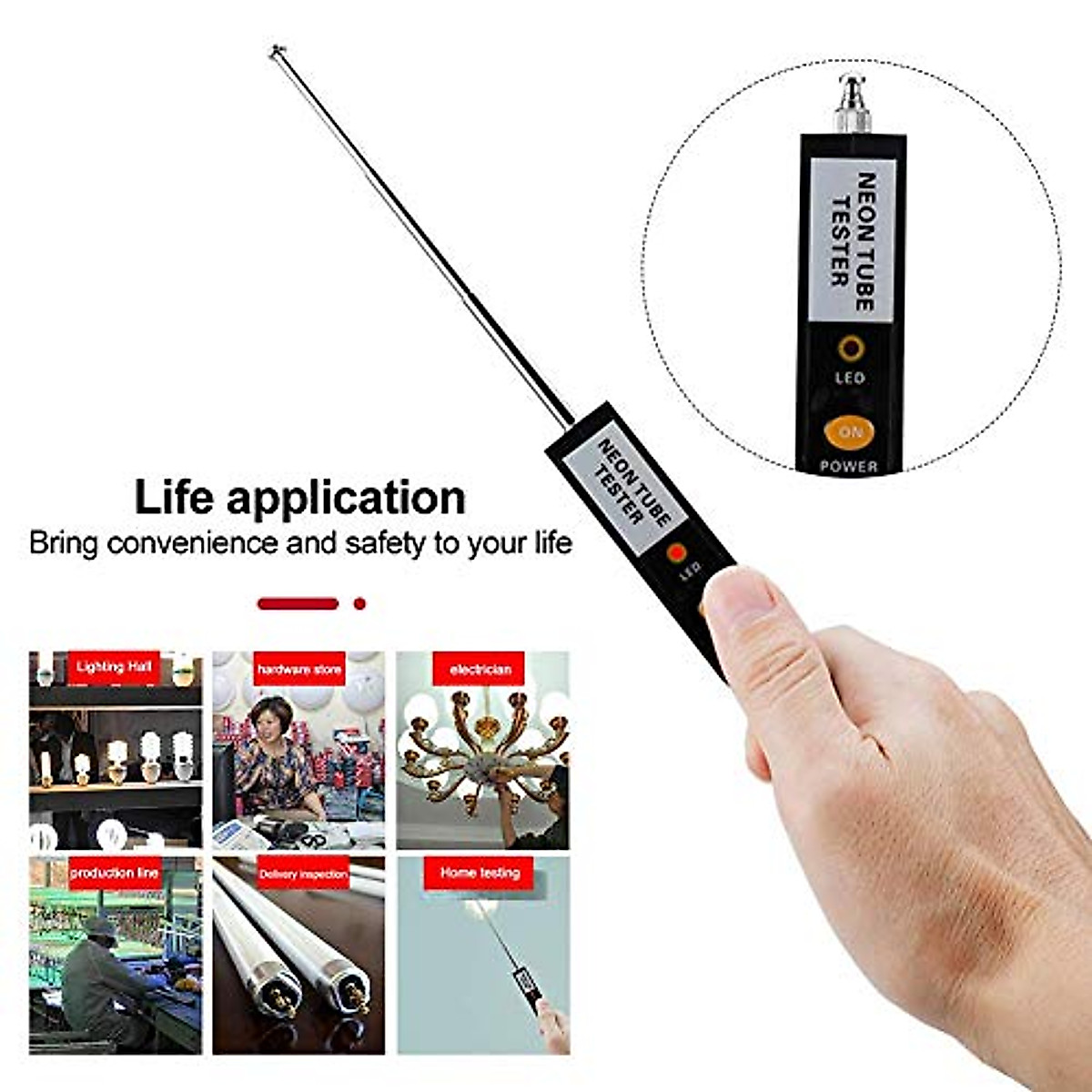 Neon Tube Tester,LED Tester,Battery Powered Portable Handheld Universal Neon Tube Lamp Fluorescent Light Bulb Tester,Lamp Diagnostic Detector,for Testing Various Lamp Light Tube(No Battery Included)