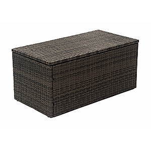 D&F Design Jackson Indoor & Outdoor PE Wicker Coffee Table with Storage, Patio Resin Rattan for Furniture Covers, Pillow, Toys and Gardening Tools Grey (Brownish Grey)