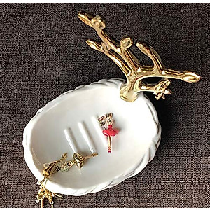 JJ Gifts Ceramic Gold Tree Twig with White Braided Birds Nest Soap Dish Jewelry Holder Organizer