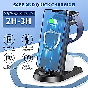 3 in 1 Charging Station for Multiple Devices, Fast Charging Dock for iPhone 14 13 12 11 Pro Max XS XR 8 Plus & AirPods, Built-in Charger Stand for Apple Watch 8 7 6 SE 5 4 3 2(with Adapter)