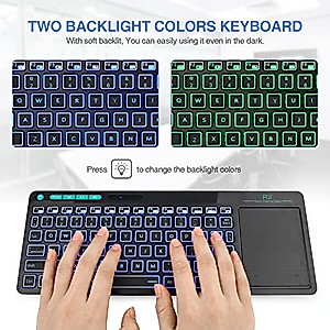 (Dual Mode) Rii RT518S Wireless and Bluetooth 2-LED Color Backlit Multimedia Keyboard with Multi-Touch Big Size Trackpad,Rechargable Keyboard for Android TV Box,PC,Tablets,Smart TV, HTPC, IPTV,Windows