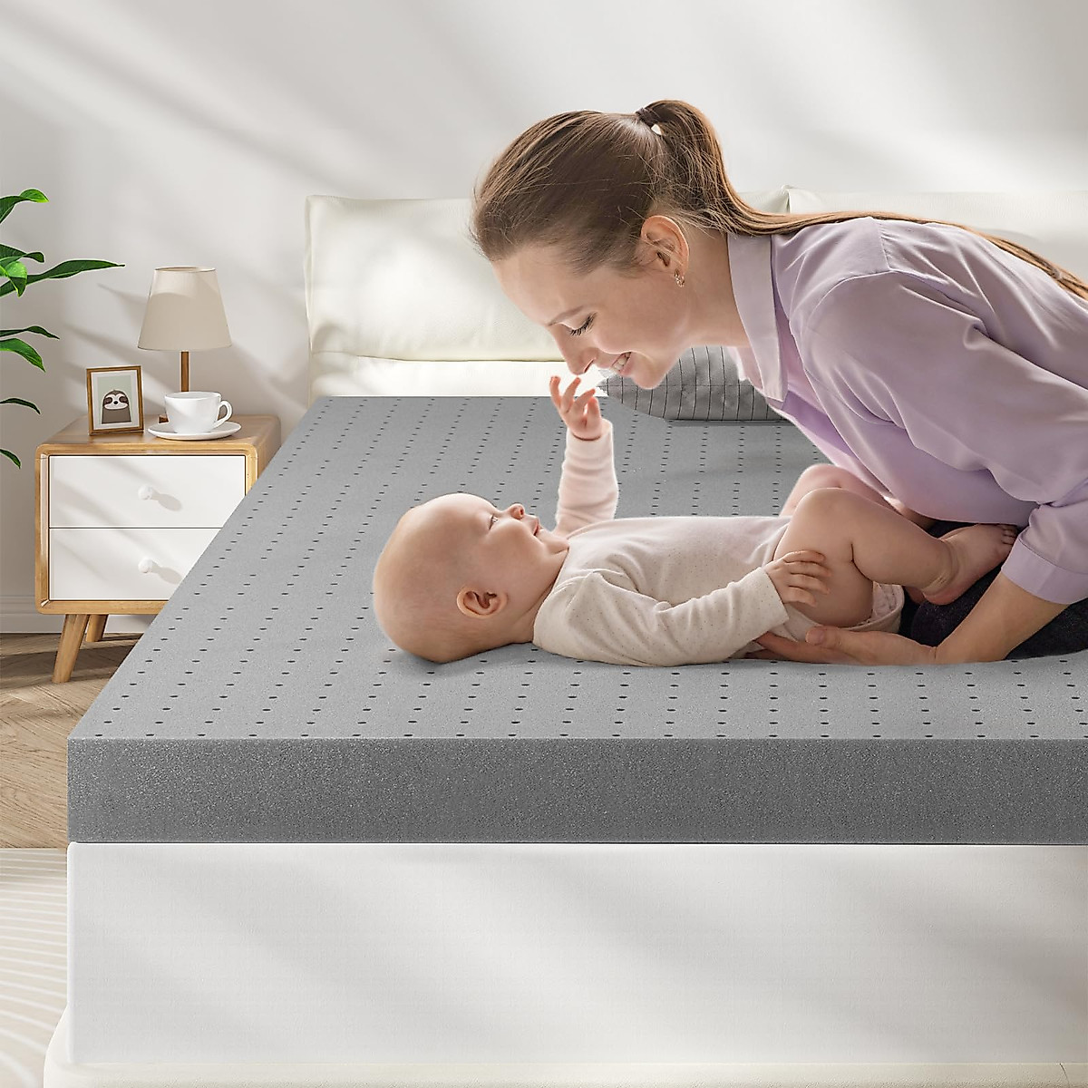 VISCOFLEX 3 Inch Mattress Topper Queen - High Density Foam Firm Bed Topper for Back Pain & Extra Weight Individuals, Back Pain Relief - Charcoal Infusion, CertiPUR-US, New-Version