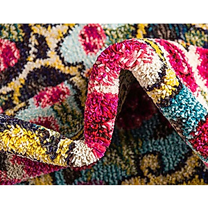 Unique Loom Vita Collection Bright Bohemian Over-Dyed Circular Floral Patterned Traditional Vintage Area Rug, 8 ft x 10 ft, Multi/Yellow