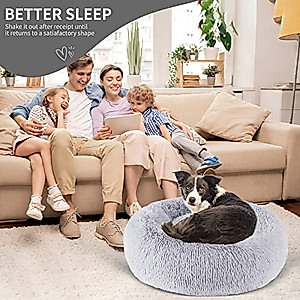 ZEJEUER Cat Bed, Small Dog Bed, Round Donut Washable Plush Fluffy Faux Fur Soft Cushion Beds for Indoor Pets