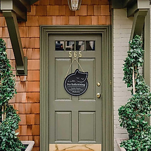 Handook No Soliciting Sign for House Funny Metal No Soliciting Yard Sign, 10.5"x9.1" No Solicitors Sign for Front Door，Black Cat Hanging No solicitation Sign for Home and Business