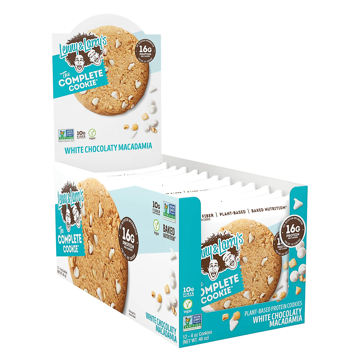 Lenny & Larry's The Complete Cookie, White Chocolaty Macadamia, Soft Baked, 16g Plant Protein, Vegan, Non-GMO, 4 Ounce Cookie (Pack of 12)