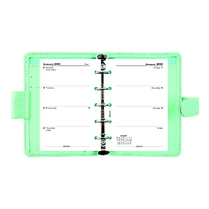 Filofax Saffiano Organizer, Mini Size, Neo Mint - Cross-Grain, Leather-Look, Six Rings, Week-to-View Calendar Diary, Multilingual, 2022 (C028804-22)