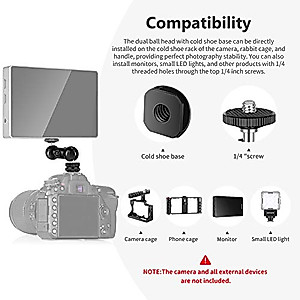 NEEWER Cool Ballhead Multifunctional Dual Ball Head with Cold Shoe Mount & 1/4" Screw, Compatible with SmallRig Cage, DSLR Cameras Camcorders Monitor LED Light, Load up to 2.2lb/1kg, ST13