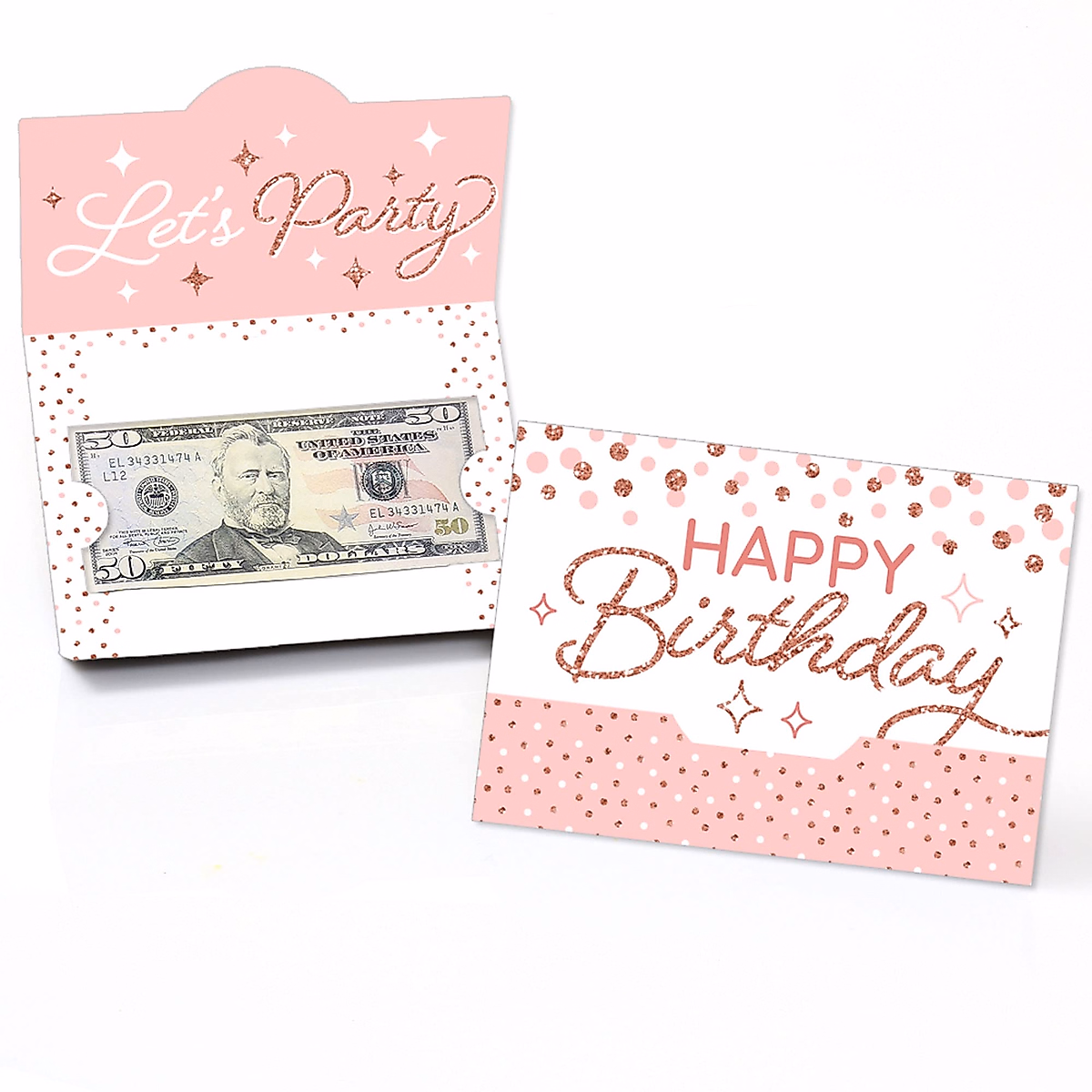 Big Dot of Happiness Pink Rose Gold Birthday - Happy Birthday Party Money And Gift Card Holders - Set of 8