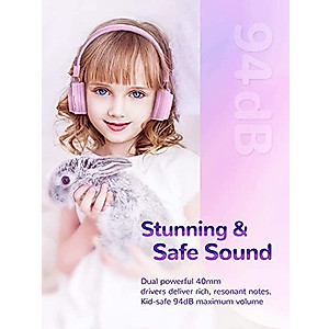 iClever BTH03 Kids Bluetooth Headphones Safe Volume, Colorful LED Lights, 25H Playtime, Stereo Sound Mic, Bluetooth 5.0, Foldable, On Ear Kids Wireless Headphones for Tablet Airplane (Pink)