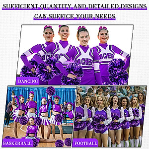 Hanaive 3 Pcs Cheerleading Pom Poms and Large Cheerleader Hair Bow for Girl Metallic Cheer Pom Poms for Teen Dance (Purple Pom,Classic Style)