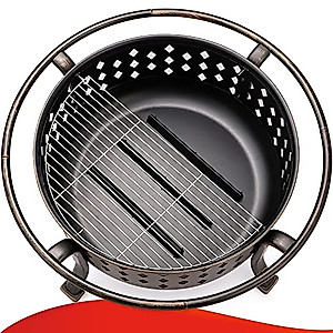 SINGLYFIRE 36 Inch Fire Pits for Outside Large Outdoor Wood Burning Crossweave firepit Heavy Duty Steel Bronze Bonfire Pit for Patio Backyard Garden with BBQ Grate,Spark Screen,Log Grate,Poker