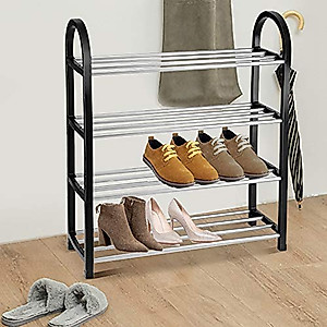 Biitfuu 4 Tiers Shoe Racks, Standing Shoe Rack Slippers Shelf Plastic Aluminum Large Capacity Slim Shoe Organizer