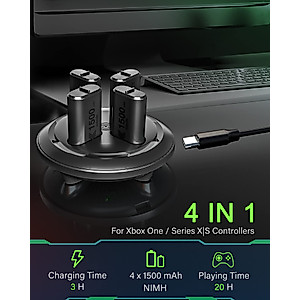 Noiposi Rechargeable Battery Pack for Xbox One Controller,4pcs 1500mAh Xbox One Rechargeable Battery Pack,Controller Battery Pack with Charger for Xbox One S/X/Xbox Series S/X Controller
