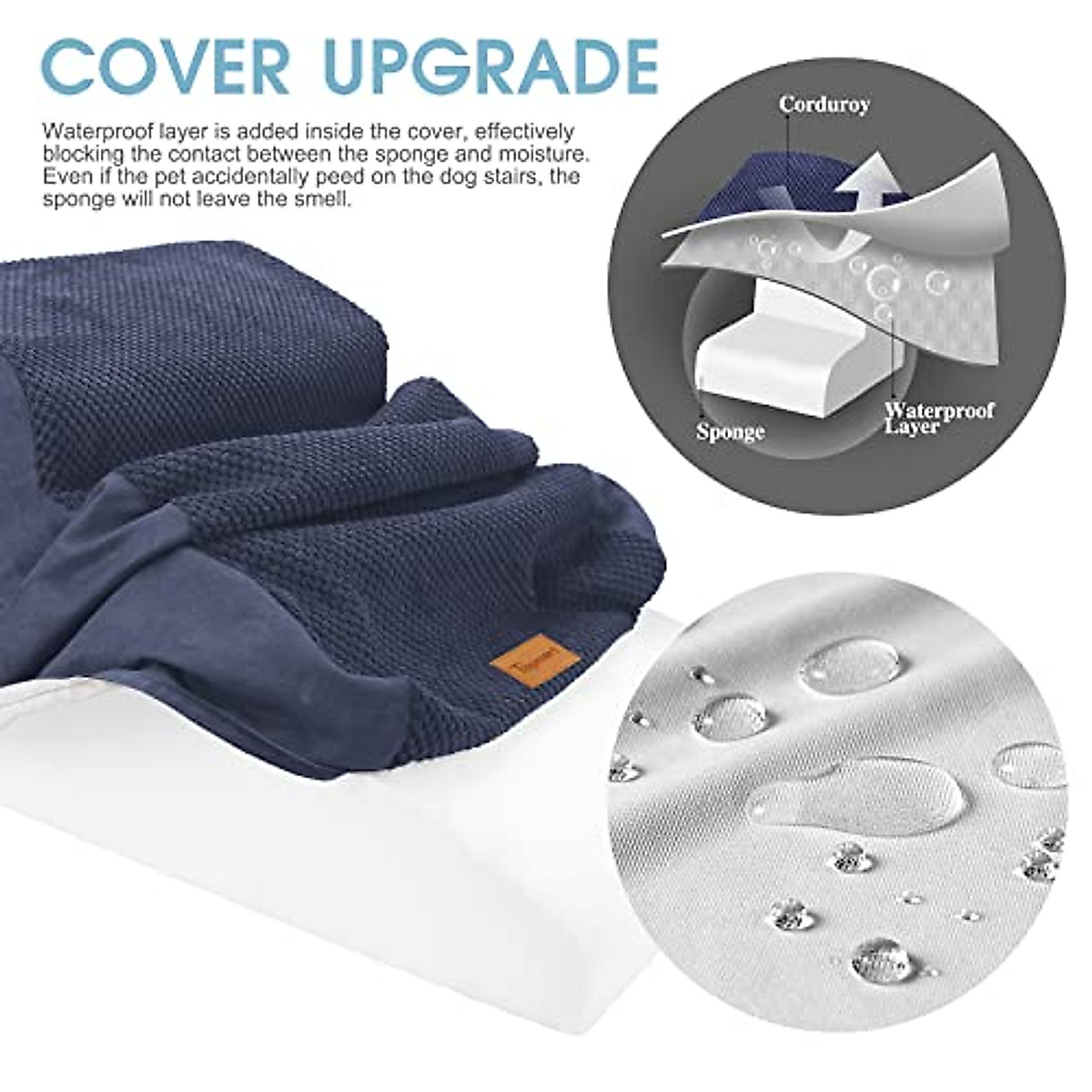 Topmart 3 Tiers Foam Dog Ramps/Steps,Non-Slip Dog Steps,Extra Wide Deep Dog Stairs,High Density Foam Pet Stairs/Ladder,Best for Older Dogs,Cats,Small Pets,with Dog Rope Toy,Blue