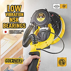 Drywall Sander, Electric Drywall Sander with Vacuum, 7 Variable Speed, 900-1800RPM, Labor-Saving Handle and Patented Fixture for Ceiling Sanding, LED Light, 14ft Dust Hose,26ft Power Cable,Storage Bag