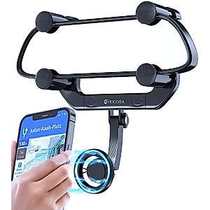 Magnetic Phone Mount for Car, [Super magnetic force] Rear View Mirror Phone Holder,Universal 360° Rotatable and Retractable Adjustable Multifunctional for All Mobile Phones Fits Bigger Vehicles