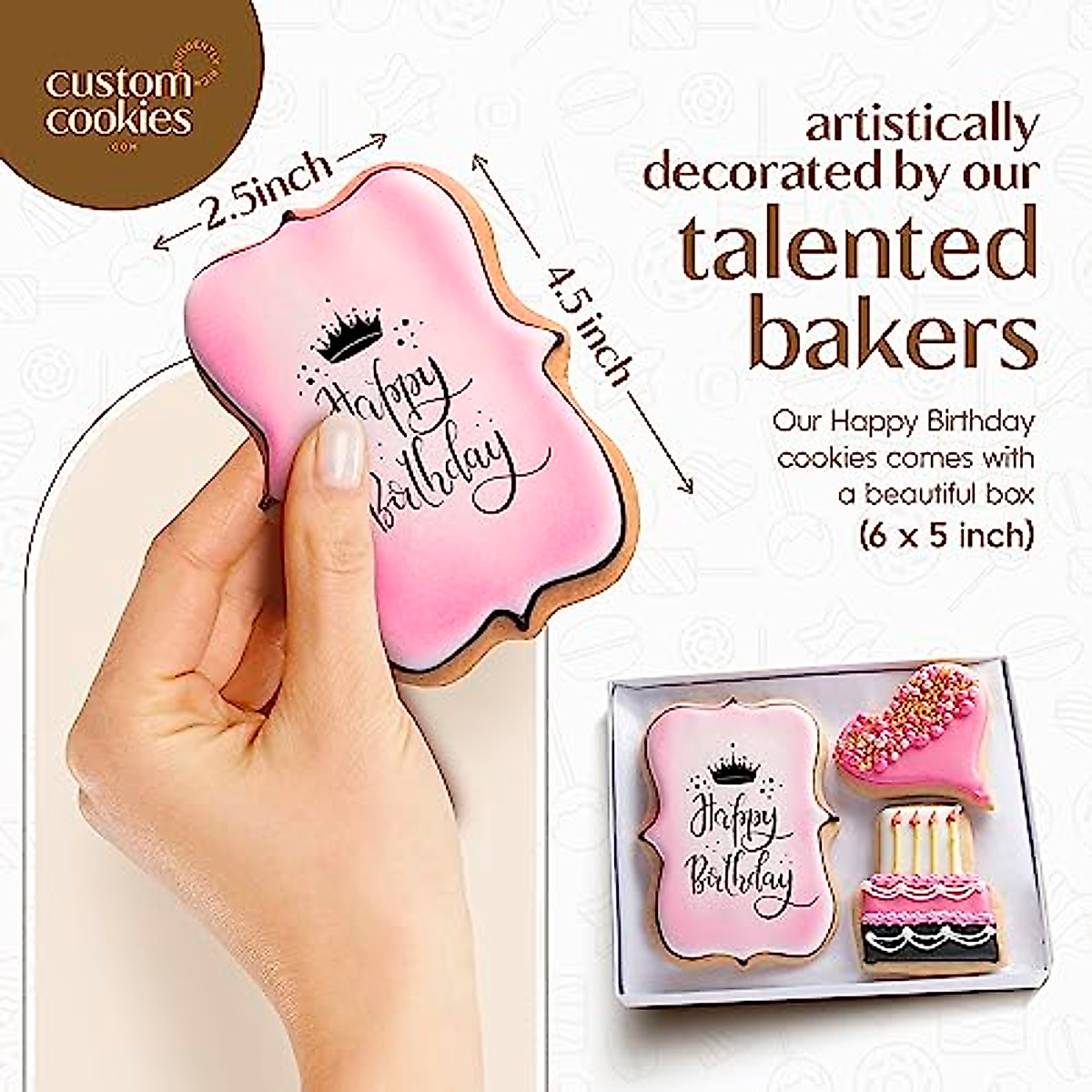 Custom Birthday Sugar Cookies in Gift Box - Kosher, Hand Decorated Treats for Women