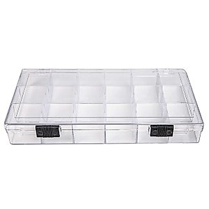 The Beadsmith Organizer Box with 18 Compartments, 8.25 x 4.25 x 1.25 inches, Clear Organizer Storage Case, for Sequins, Nails, Jewelry Making Supplies and More