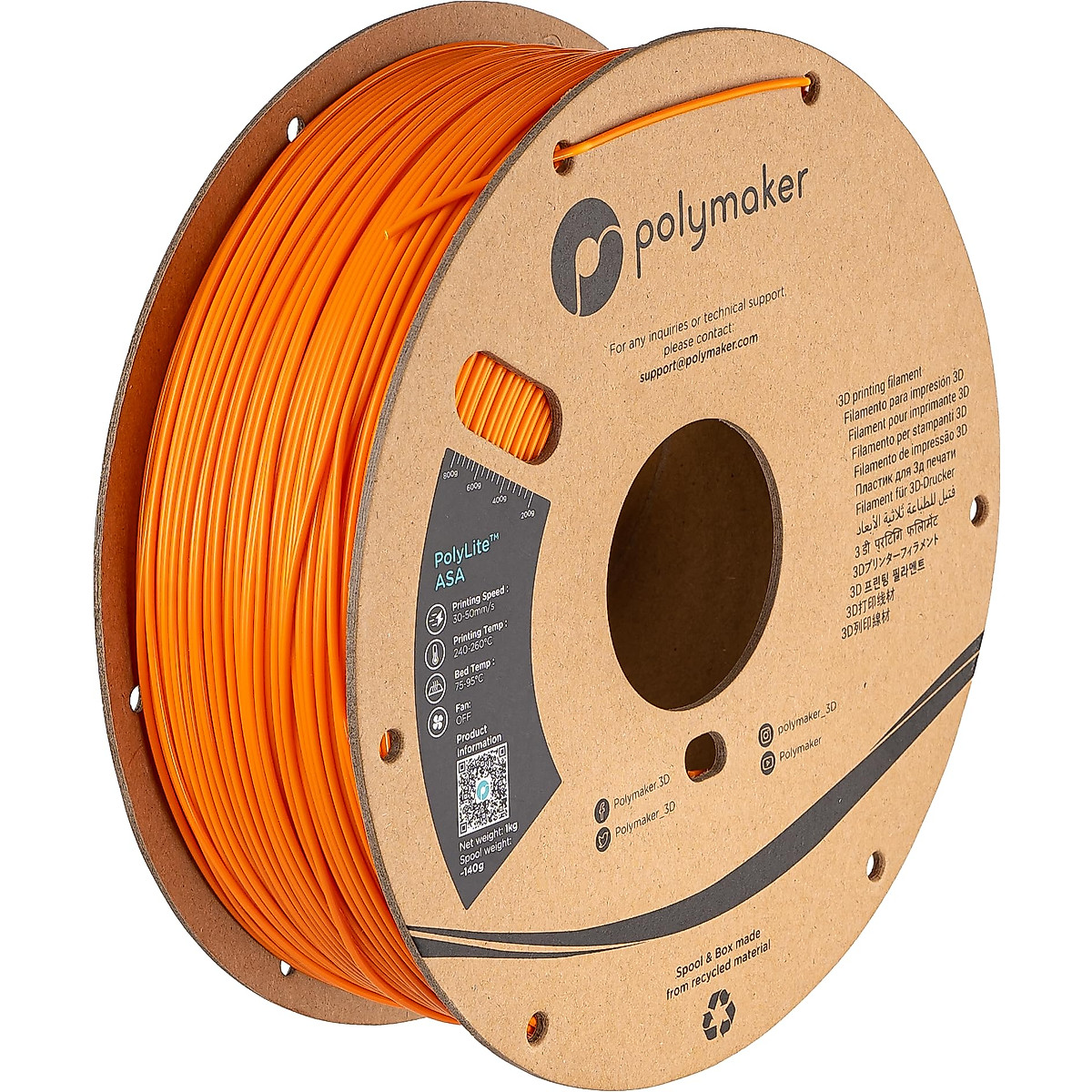 Polymaker ASA Filament 1.75mm Orange, 1kg ASA 3D Printer Filament, Heat & Weather Resistant - ASA 3D Filament Perfect for Printing Outdoor Functional Parts, Dimensional Accuracy +/- 0.03mm