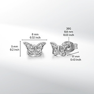 Limerencia Hypoallergenic G23 Titanium Earrings, Tiny Butterfly Stud, F136 Implant Grade Pure Titanium, Suitable for Sensitive Ears (Silver)