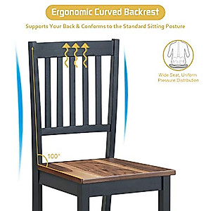 COSTWAY Set of 4 Dining Chairs, Dining Room Side Chair with Slat Back, Rubber Wood Legs Armless Chair with Black Base and Walnut Seat Ideal for Home, Kitchen, Dining Room