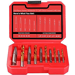 UYECOVE 14 Pieces Screw Extractor Set, 35# Cr-Mo & 6542 HSS Steel Cobalt Left Hand Drill Bits Set for Removing Stripped Screws and Broken Bolts Ez Out Screw Extractor Set Broken Bolt Extractor Kit