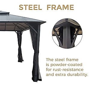 12 ft. x 10 ft. Aluminum Hardtop Outdoor Patio Gazebo with Insulated Double-Roof Hardtop and Netting