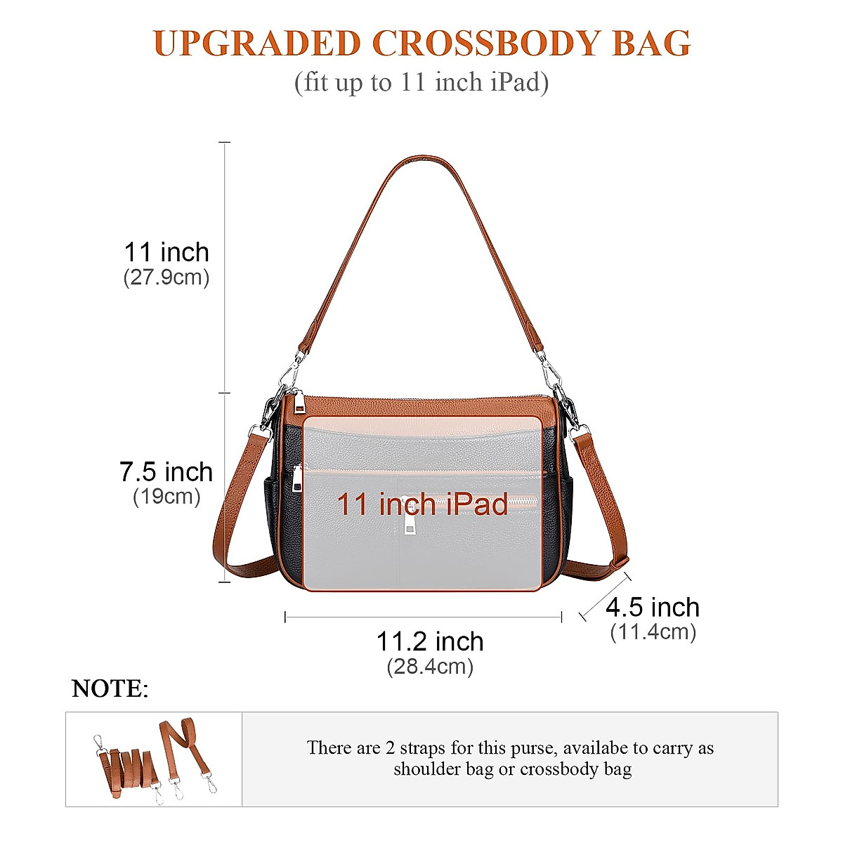 Over Earth Genuine Leather Shoulder Bag Small Crossbody Handbags for Women Ladies Purse(O131E Black/Brown)