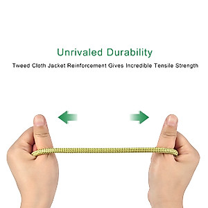 EASTROCK 1/4 inch Guitar Instrument Cable 10/20 Foot Right Angle to Straight Tweed Cloth Jacket Guitar Cable Input for Electric Guitar, Bass, Amp, Keyboard, Mandolin, Mixing Desks (20 Foot Yellow)