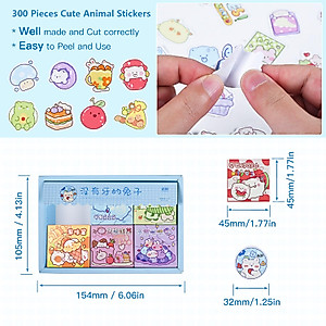 300 Pieces Cute Kawaii Cartoon Animal Stickers for Kids Small Size Korean Scrapbook Decals Pack for Photo Planner Notebook DIY Gift Card Dairy Suitcase Album Laptop Phone Case