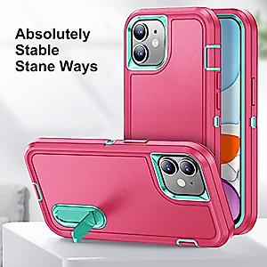 BaHaHoues for iPhone 11 Case, iPhone 11 Phone Case with Built in Kickstand,Shockproof/Dustproof/Drop Proof Military Grade Protective Cover for iPhone 11 6.1 inch (Pink/Aqua Blue)