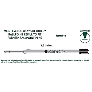 5 - Monteverde P13 Ballpoint Pen Refills to Fit Parker Ballpoint Pens, Medium Point, Bulk Packed (Purple)