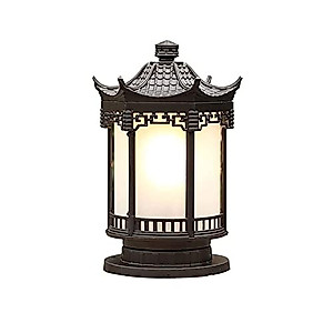 CZLZY Retro Chinese Style Aluminum E27 Pillar Lamp Outdoor Waterproof Post Light Patio Garden Base Column Light Villa Fence Decoration Landscape Light Lawn Light