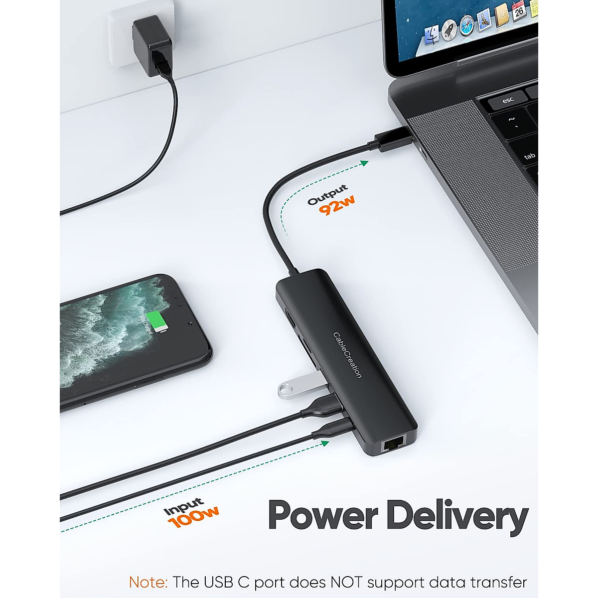 USB C Hub with Ethernet, CableCreation 7 in 1 4k@60Hz HDMI USB C Multiport Adapter with 100W PD, 2 USB 3.0 Ports, SD/TF Cards Reader Compatible for MacBook Pro/Air M1 M2, iPad Pro/Air, Dell XPS, HP