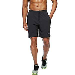 Pudolla Men's Workout Running Shorts Lightweight Gym Athletic Shorts for Men with Zipper Pockets (Black Medium)
