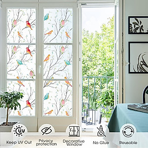 Coavas Window Privacy Film Decorative Bird Stained Glass Window Film Bathroom Frosted Glass Window Cling Privacy Film Heat Blocking Static Cling Day and Night Home Door Window Coverings 17.5" x 78.7"