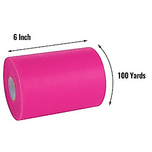 Joycrosso Tulle Fabric Rolls 6 Inch 100 Yards (300 feet) Organza Tulle Polyester Netting Spool for Wedding Decorations Gift Baby Shower Crafts DIY Tutu Skirt-Soft & Drape (Fuchsia)