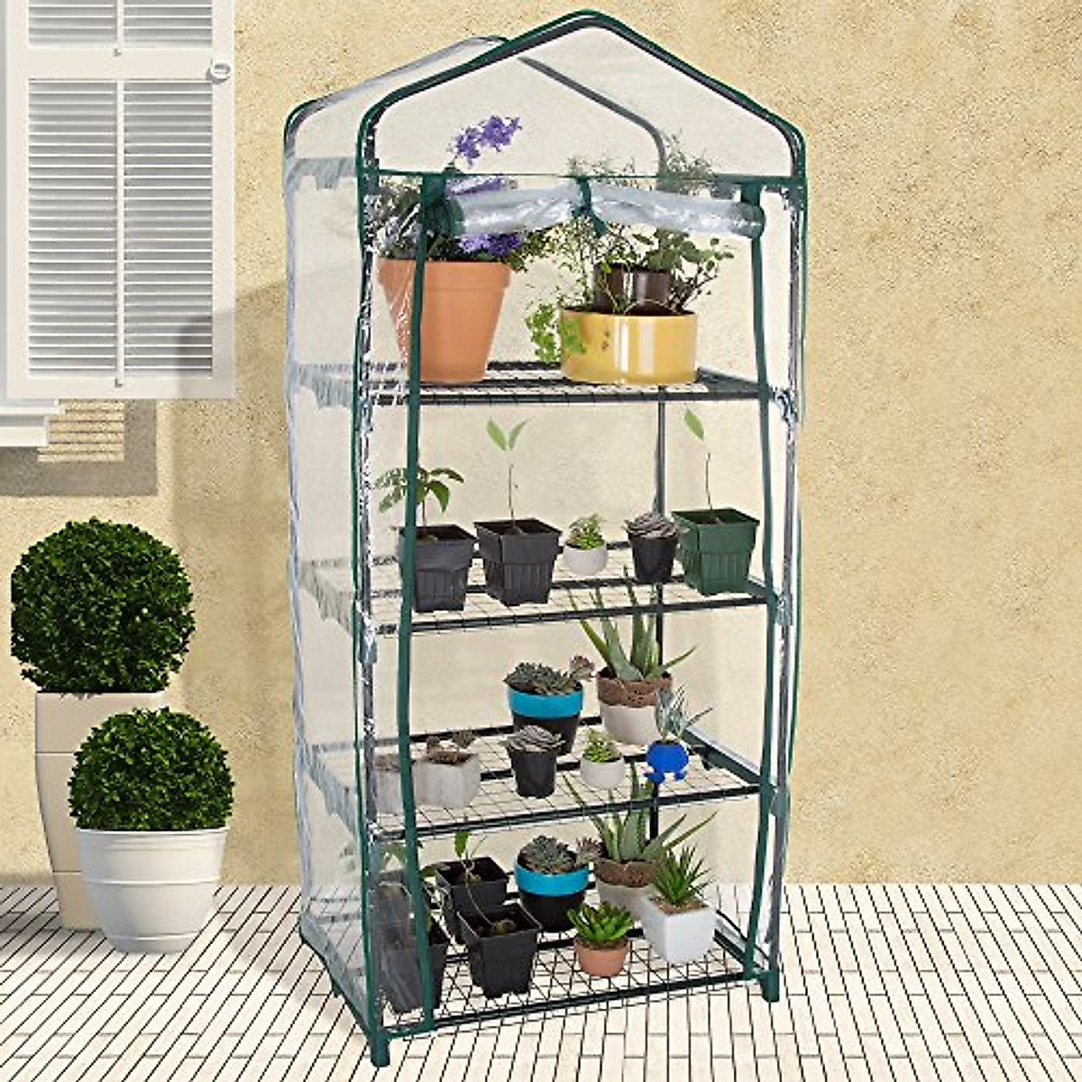Pure Garden 4-Tier Greenhouse – Outdoor Gardening Hot House with Zippered Cover and Metal Shelves for Growing Vegetables, Flowers and Seedlings