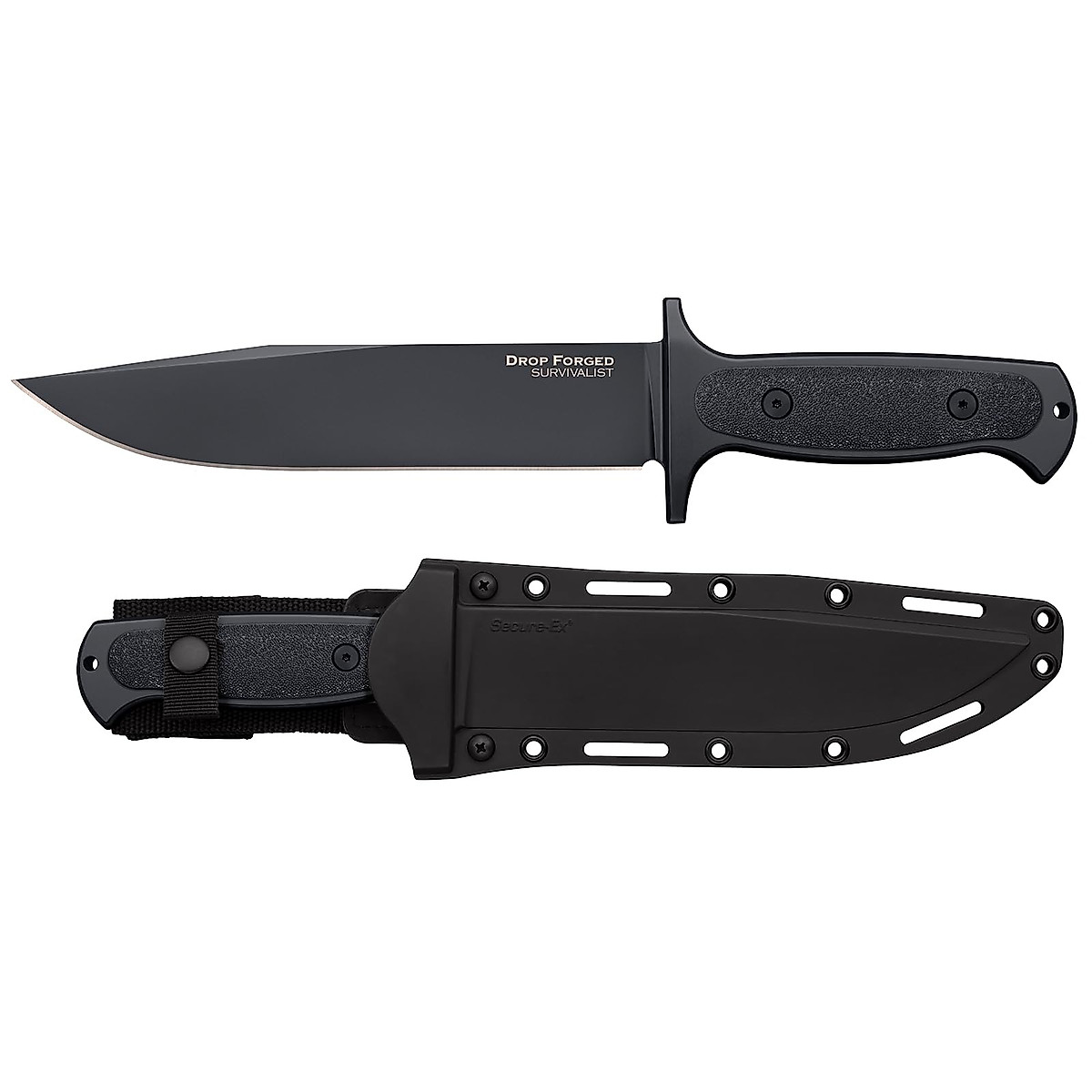 Cold Steel Drop Forged Survivalist 8" 52100 High-Carbon Steel Clip Point Fixed Blade EDC Tactical Hunting Utility Knife, 5" Ergonomic Handle, Weather-Resistant Secure-Ex Sheath