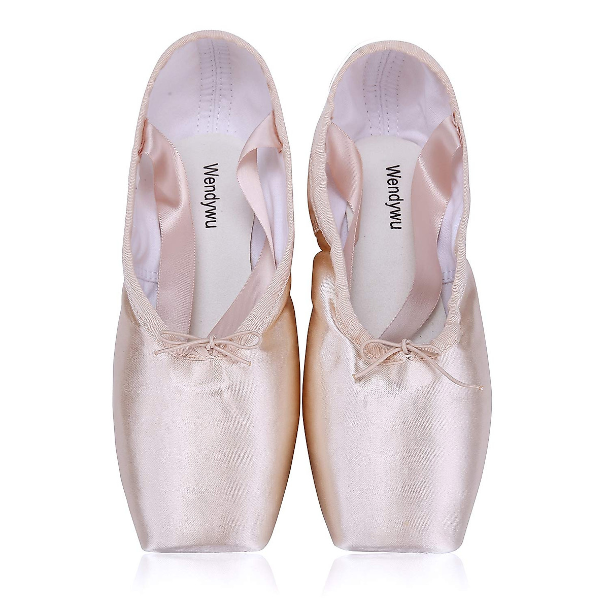 WENDYWU Professional Ballet Pointe Shoes for Kids Girl and Ladies Pink PU Soled Ballet Pointe Dance Shoes with Toe Pads (Pink,8)