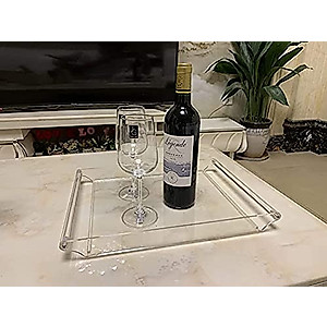 Clear Serving Tray-16" x12" Large Acrylic Tray for Coffee Breakfast Tea Food Butler-Decorative Display Tray,Countertop Decorative Tray,Vanity Tray with Handles by Cq acrylic