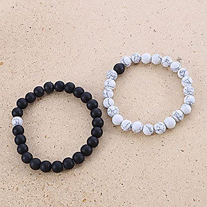 Bayetss Men Women Lava Bracelet Beads Bracelet Bangle Stretch Stone Beads Bracelets Friendship Couples Gifts,Black and white
