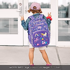 mibasies Unicorn Backpack for Girls 5-8, Large Capacity elementary school backpack(Purple Unicorn)
