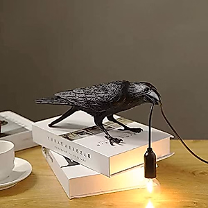 HGomx Raven Desk Lamp, Raven Lamp, Bird Lamp, Resin LED Bird Lamp for Bedroom/Office/Living Room/Farmhouse Art Deco with Plug
