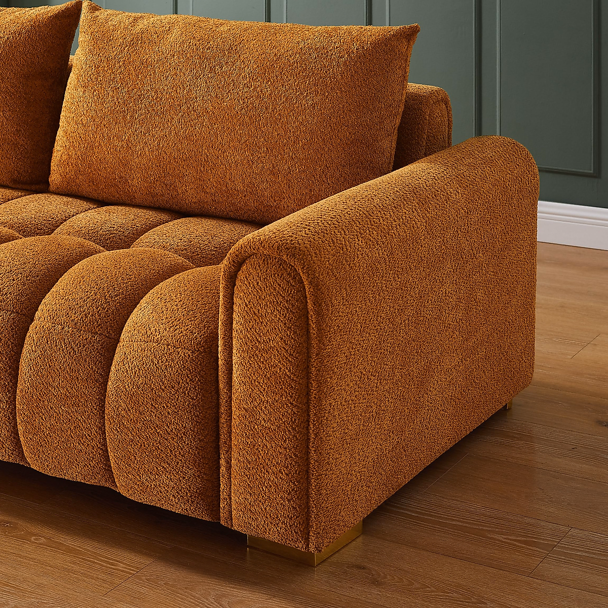 VANOMi 87" Loveseat Sofa, Comfortable Thick Cushion Living Room Couch, Easy-to-Install Apartment Sofa Couch, Boucle, Curry