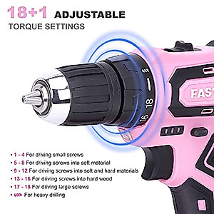 FASTPRO 42-Piece 12V Pink Drill kit, Lithium-ion Cordless Drill Driver, 3/8 in. Drill Driver Set with One 1.5 Ah Batteries, Charger and Tool Bag