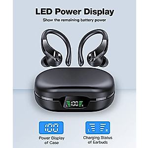 MPWHYL Wireless Earbuds, Bluetooth 5.3 Headphones with Built-in Mics, LED Display, 48H Playtime Hi-Fi Stereo Over-Ear Earphones with Earhooks, IPX7 Waterproof, Running Ear Buds for Sports
