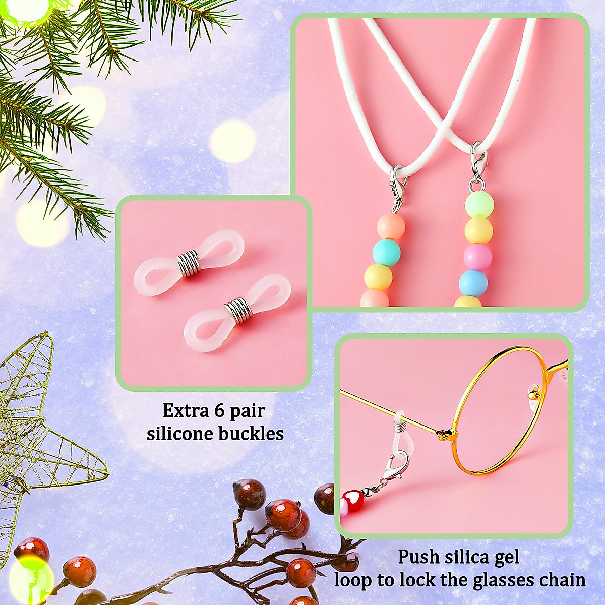 MTLEE 6 Pieces Kids Mask Lanyard Cute Beaded Glasses Chain Mask Necklace Holder with 12 Eyeglasses Chain Ends for Women Girls for Students School Present (Cute Style)