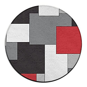 Super Soft Round Area Rug Play Mat Circle Floor Mat Carpet Mat for Bedroom Living Room Nursery Decor, 3ft Diameter, White Grey Black Red Irregular Geometric